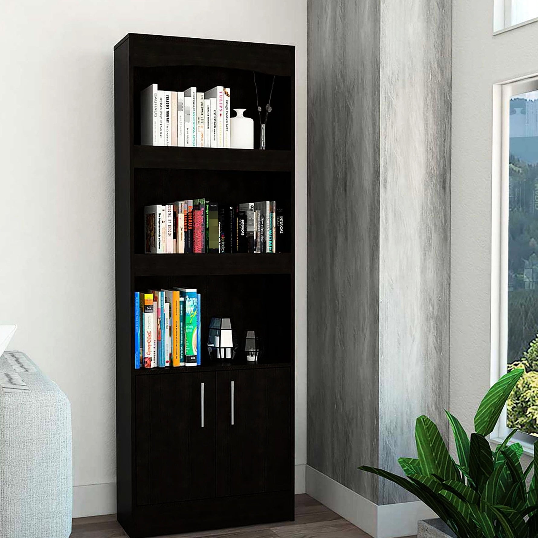 Four-shelf design with black finish | Fits in entryways to display ...