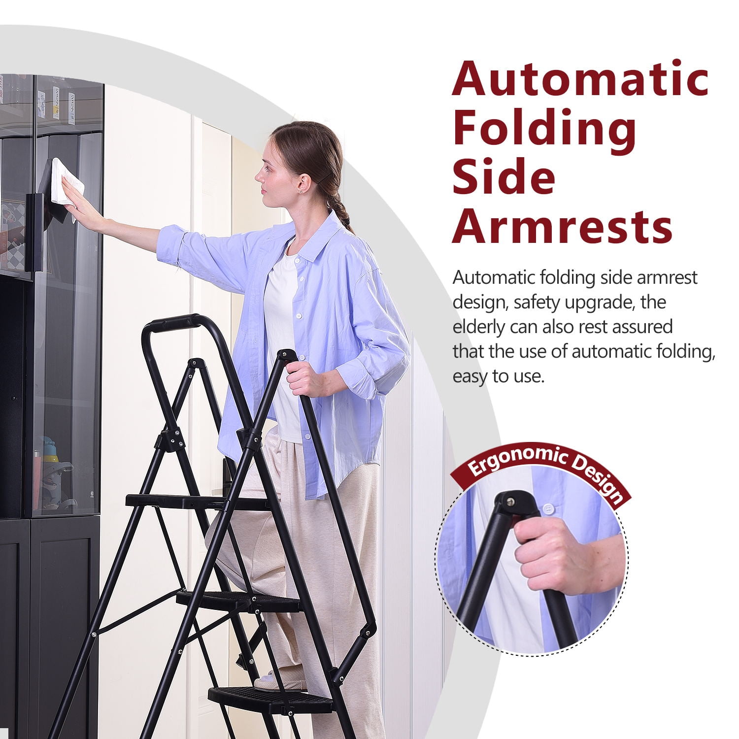 Four step ladder, lightweight folding four step stool, wide anti slip ...