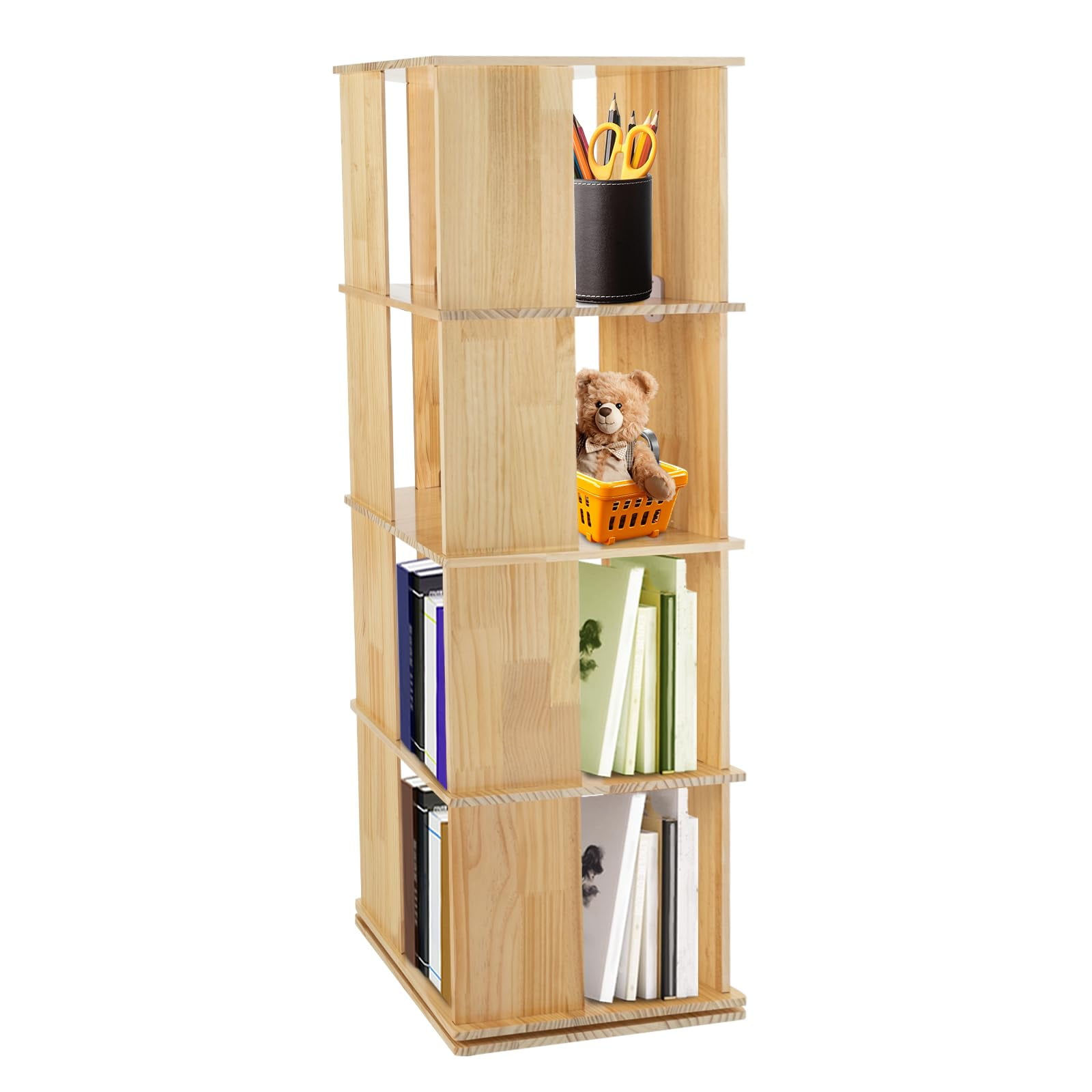 Four-tier Rotating Bookshelf, 360° Revolving Bookcase, Display Book ...