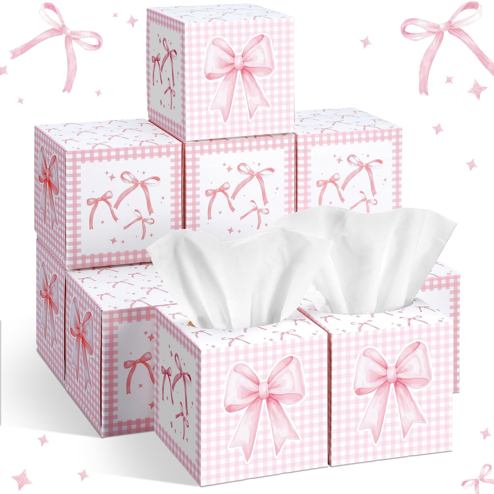 Fourluoo 12 Pack AJH3 Pink Bow Facial Tissues Cube Boxes 600 Sheets 3 ...