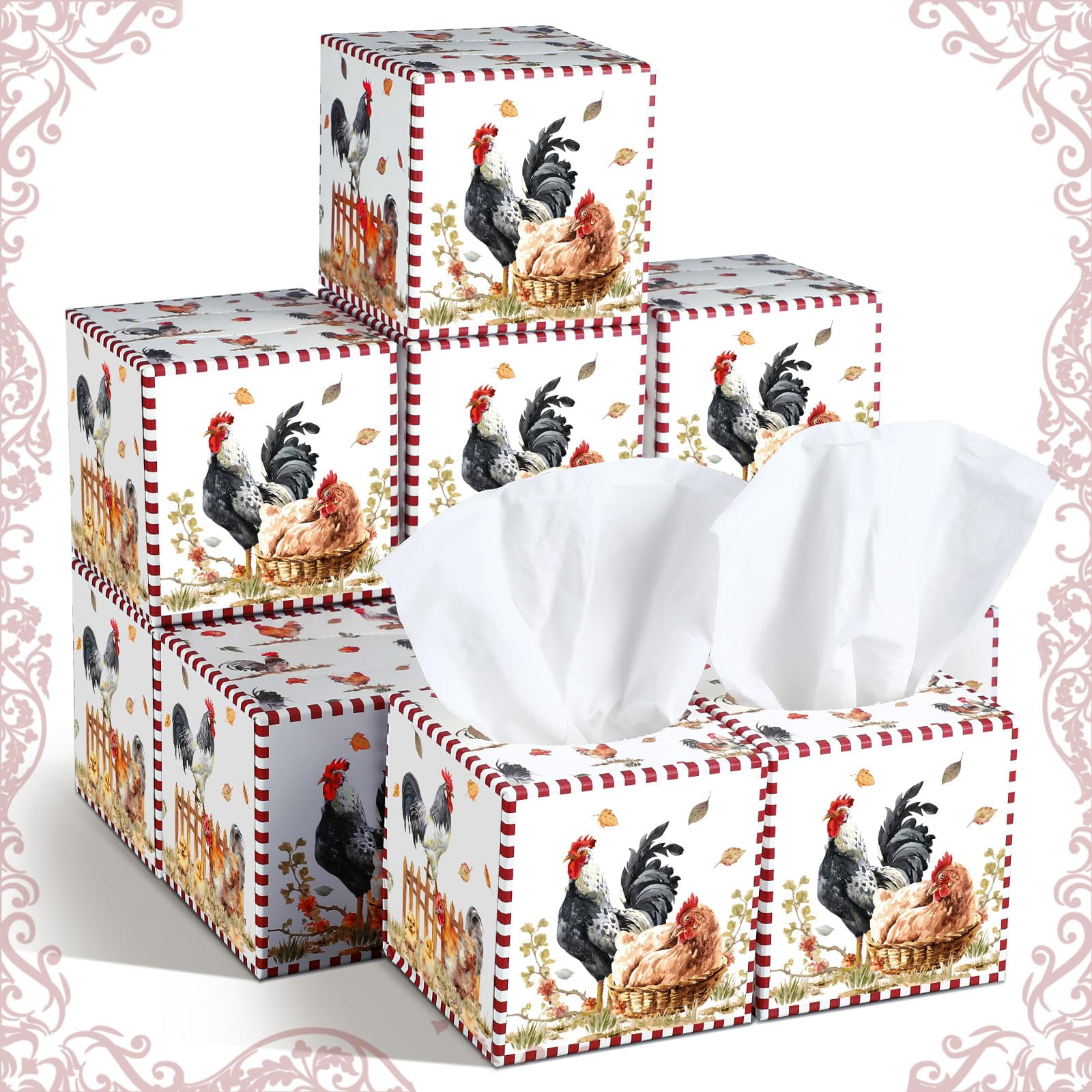 Fourluoo 12 Pack Christmas MSF2 Rooster Facial Tissues Cube Boxes ...