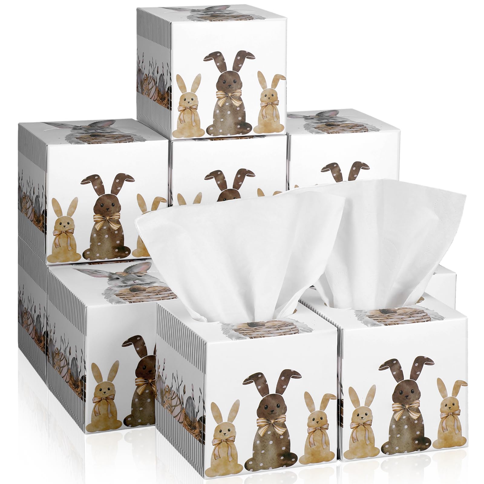 Fourluoo 12 Pack Easter Facial Tissues Cube Boxes Rabbit Face Tissues ...