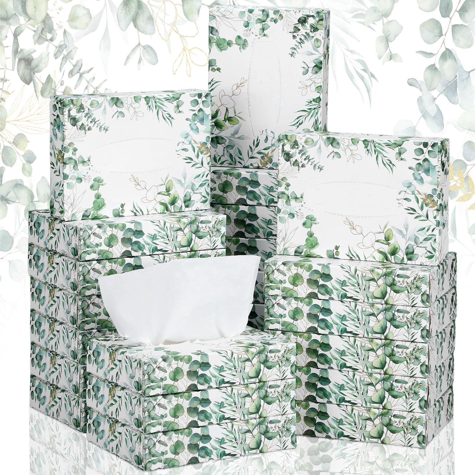Fourluoo 24 Pack Spring Eucalyptus Leaves Facial Tissues Cube Boxes 960 ...
