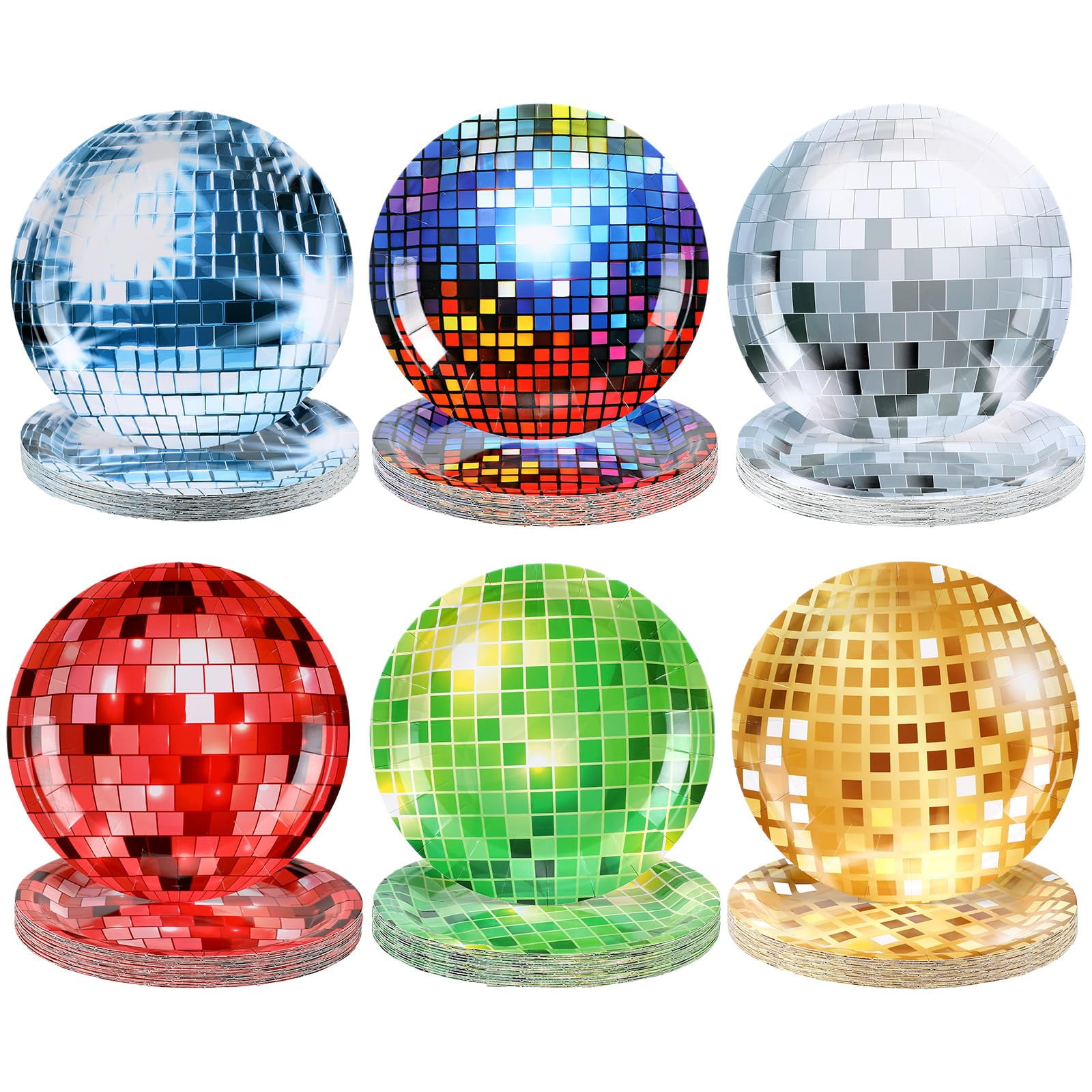 Fourluoo 96 Pcs 70s Disco Ball AFN1Paper Plates Shining Disposable ...