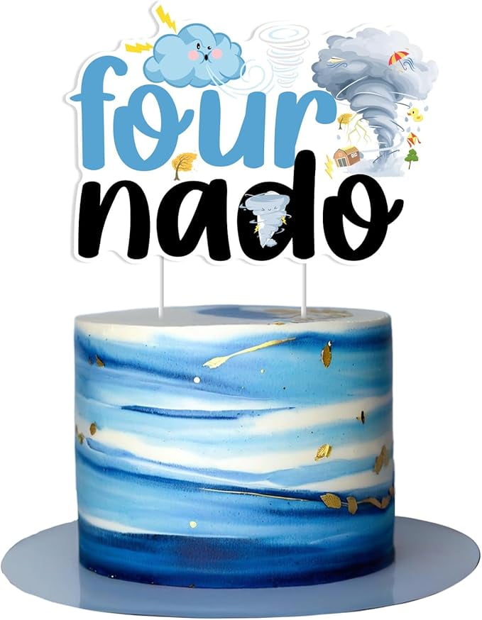 Fournado Birthday Cake Topper, 4th Birthday Blue and Black Tornado Cake ...
