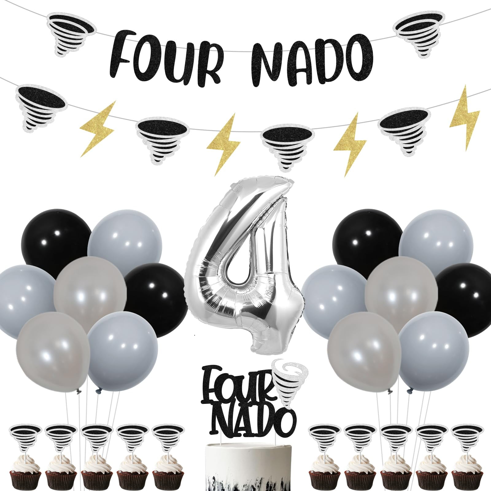 Fournado Birthday Tornado STF9 Themed 4th Birthday Party Banner Four ...