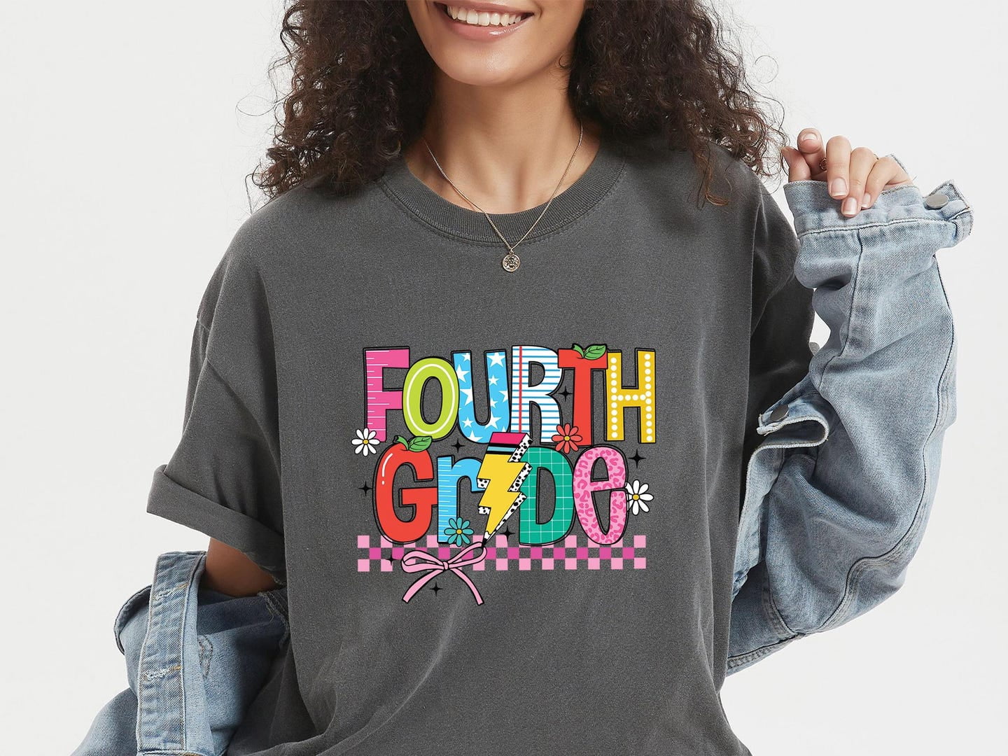 Fourth Grade Teacher Coquette Bow Back To School T-Shirt - Walmart.com