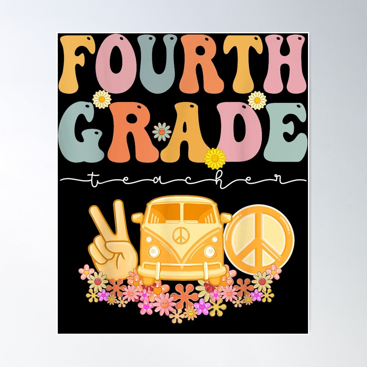 Fourth Grade Teacher Retro Groovy Vintage First Day Of Schoo Poster ...