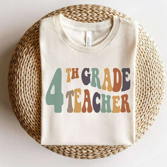 Fourth Grade Teacher Wavy Letters, 4th Grade Team Teacher Shirts, Retro ...