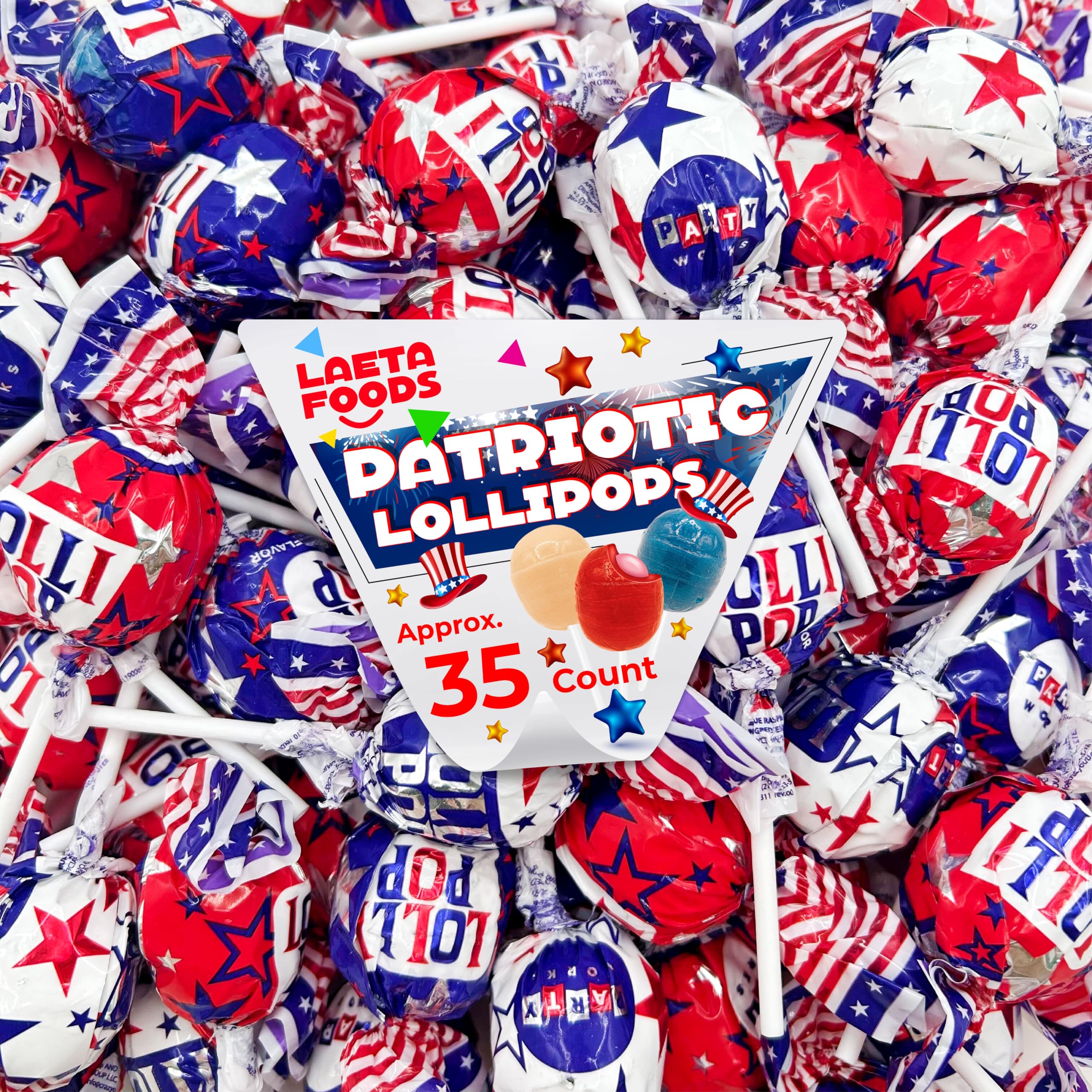 Fourth of July Candy MFF30 2 Pounds, 35 Count | Gum Filled Patriotic ...