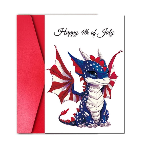 Fourth of July Card with Cute Dragon Design – "Happy 4th of July ...