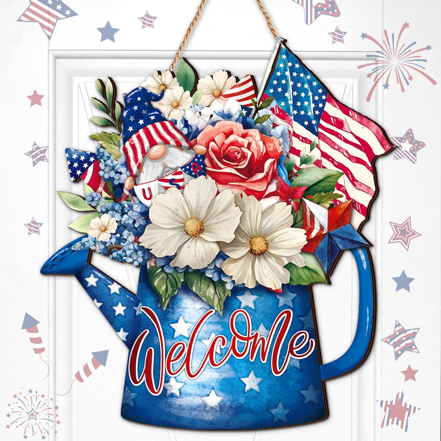 Fourth of July Door Sign Patriotic Hanging Door Decor Independence Day ...