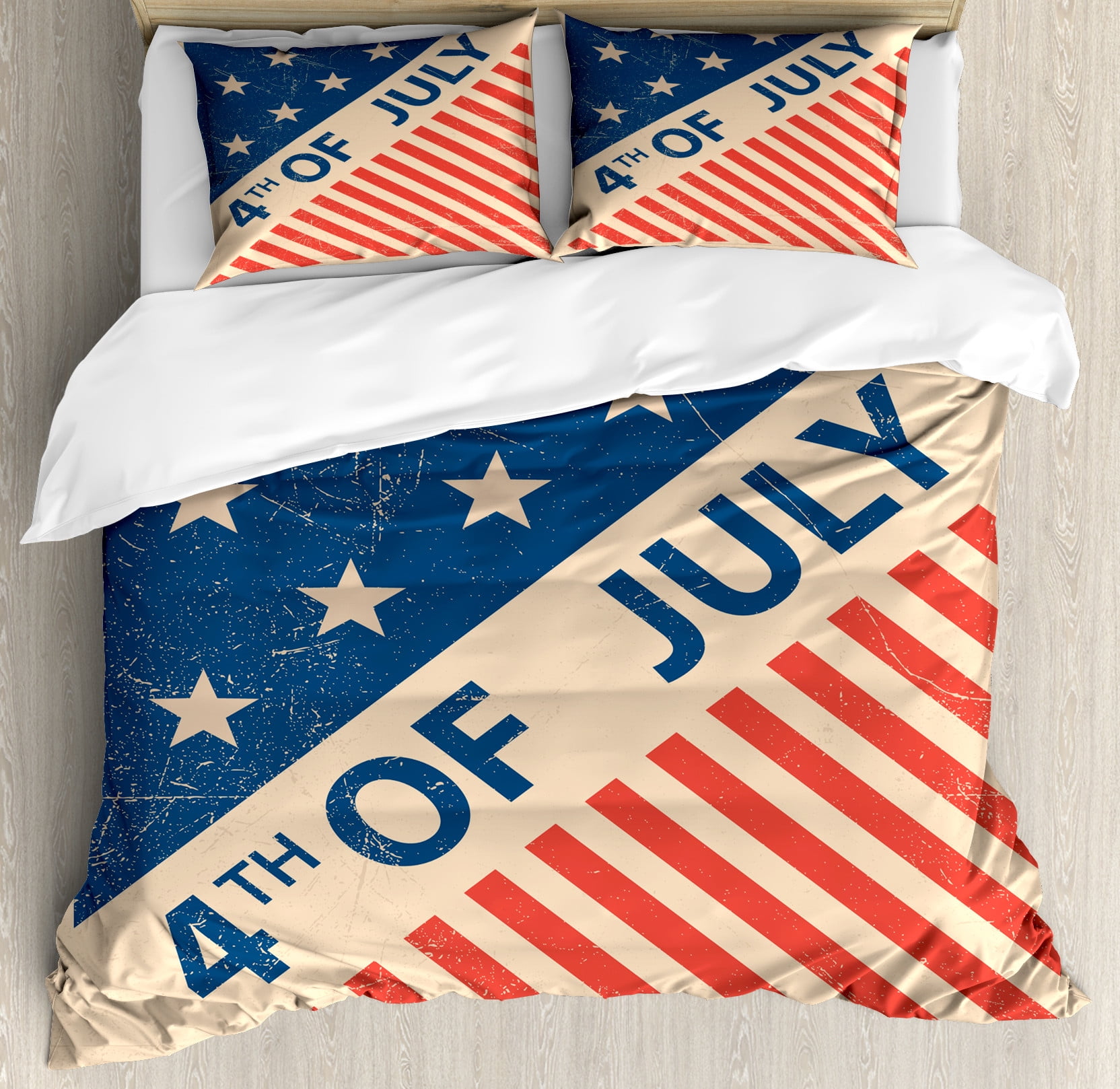Fourth of July Duvet Cover Set, Retro Grunge Poster Design Diagonal ...