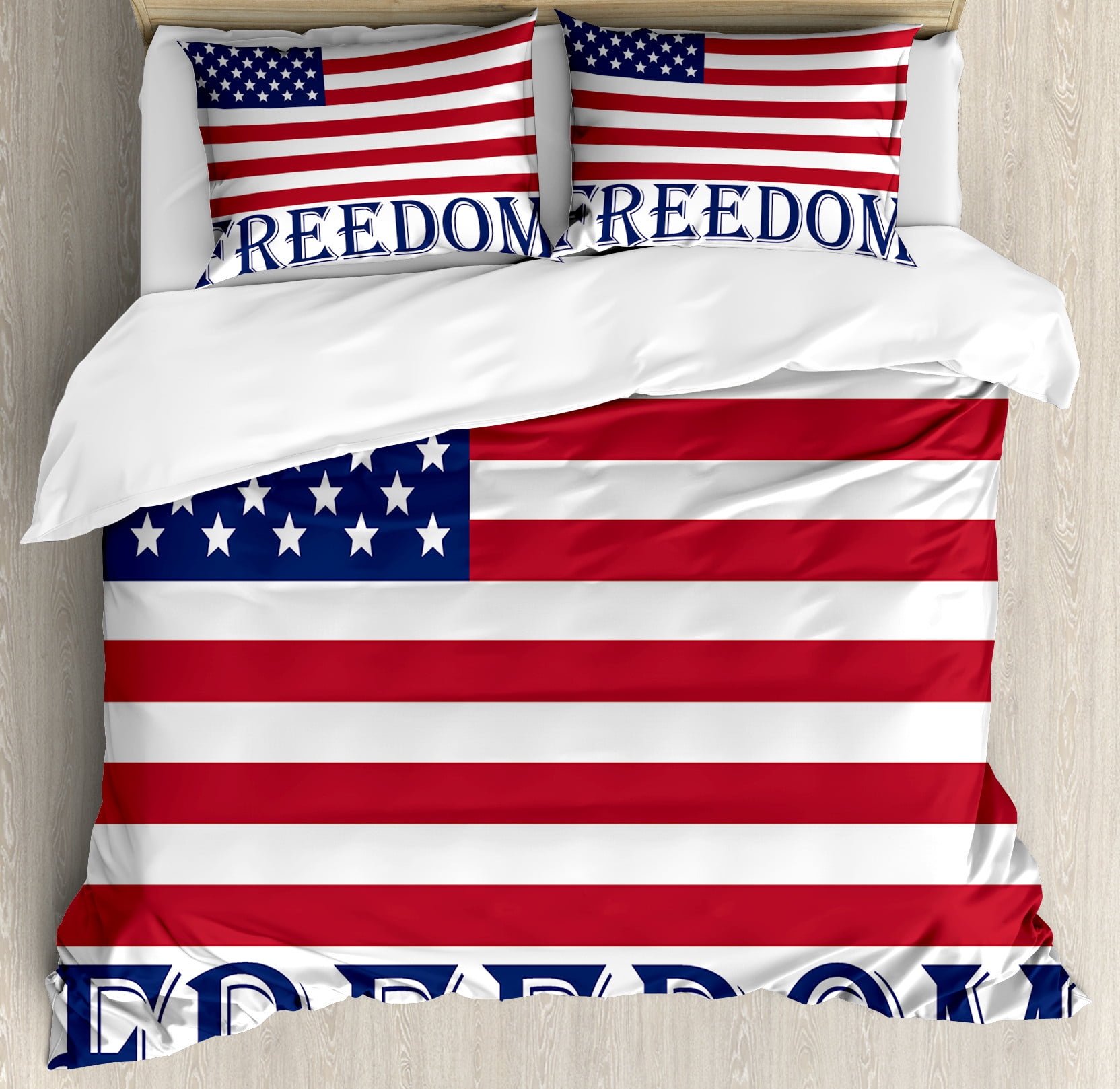 Fourth of July Duvet Cover Set, USA National Flag with Freedom Wording ...