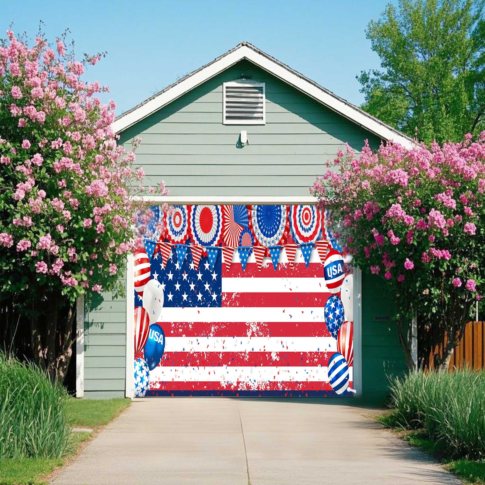 Fourth of July Garage Door Cover Banner Decorations, Happy 4th 4 of ...