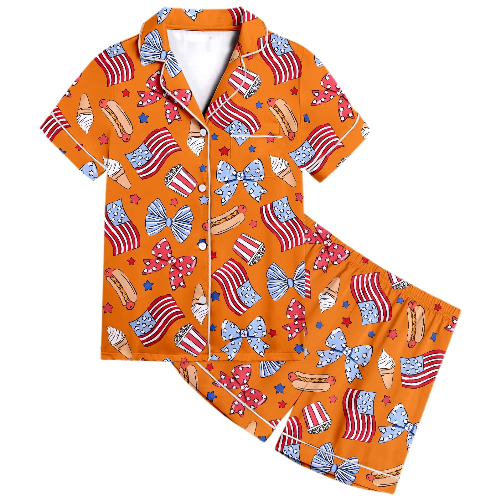 Fourth of July Girls Pajamas Size 10-11 Years Short Sleeve Pajamas Cute ...