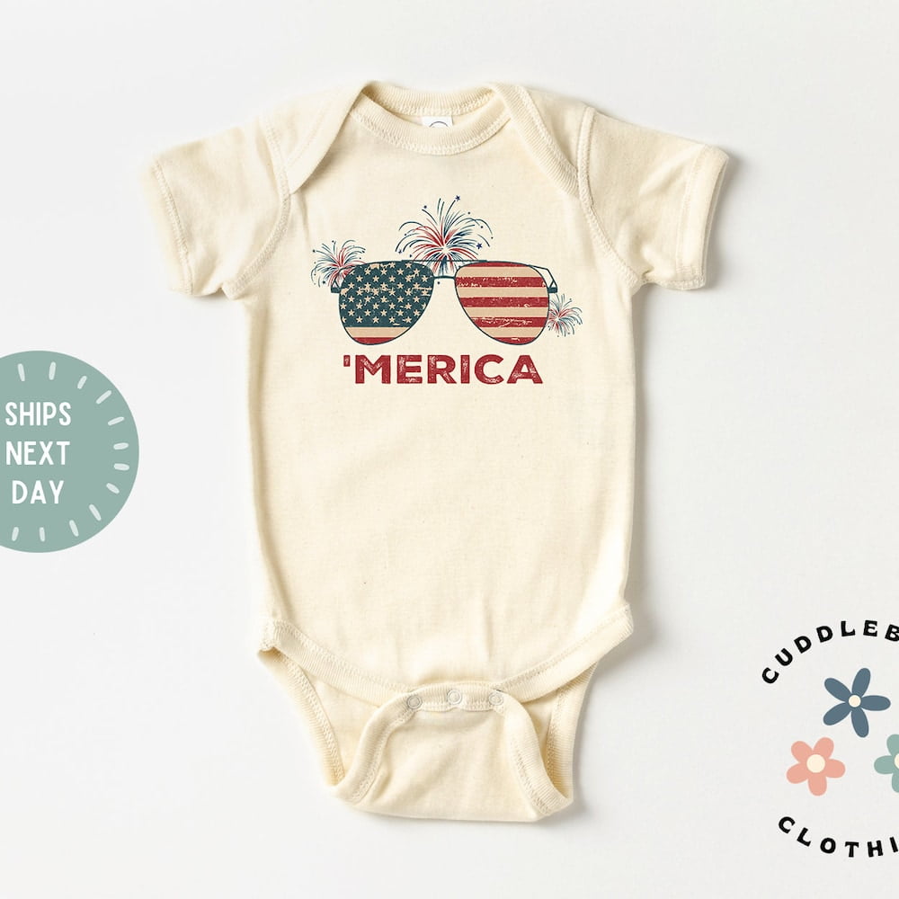 Fourth Of July 'Merica Onesies Bodysuit - Retro Patriotic Bodysuit ...