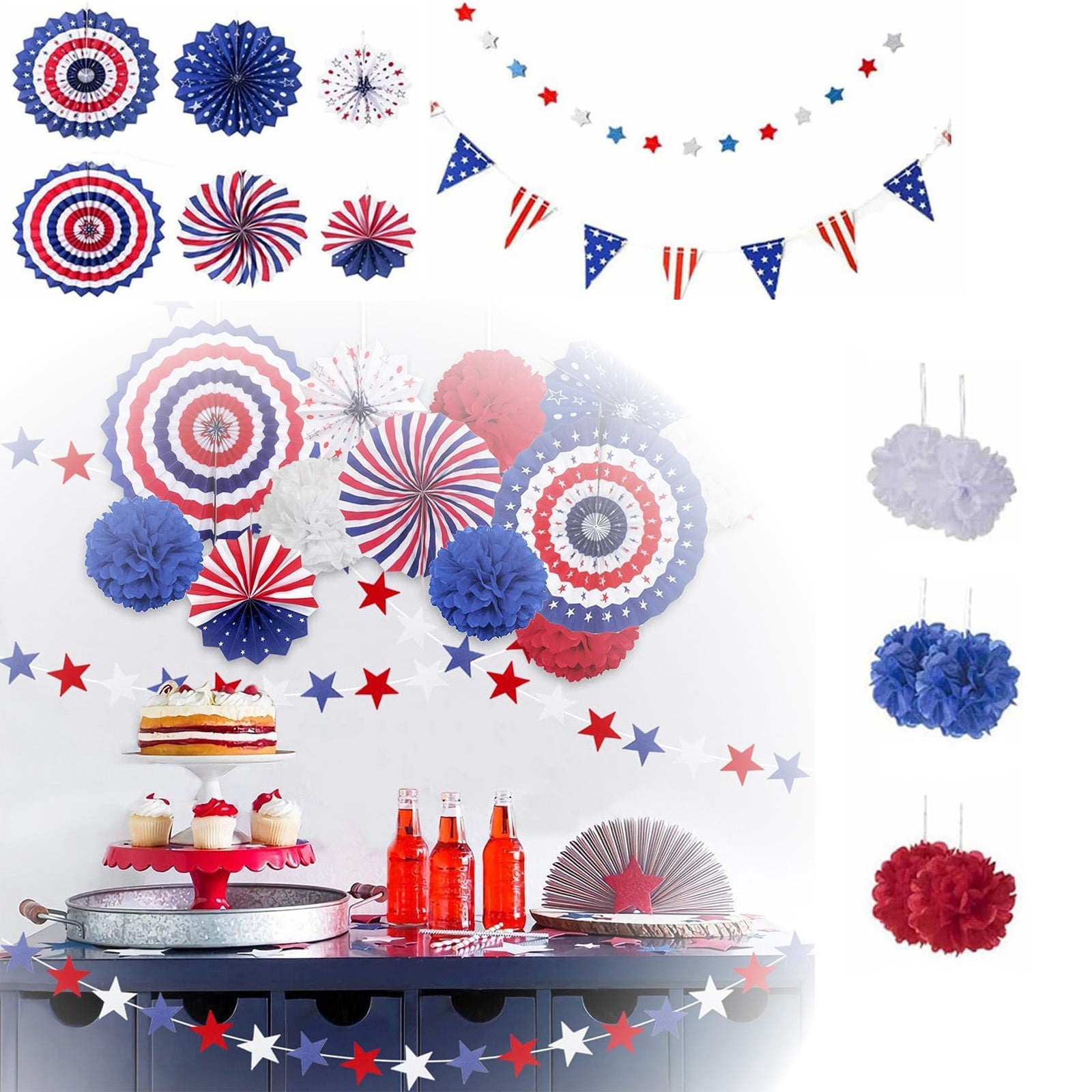 Fourth Of July Patriotic Decoration Set Independence Day Red White Blue ...
