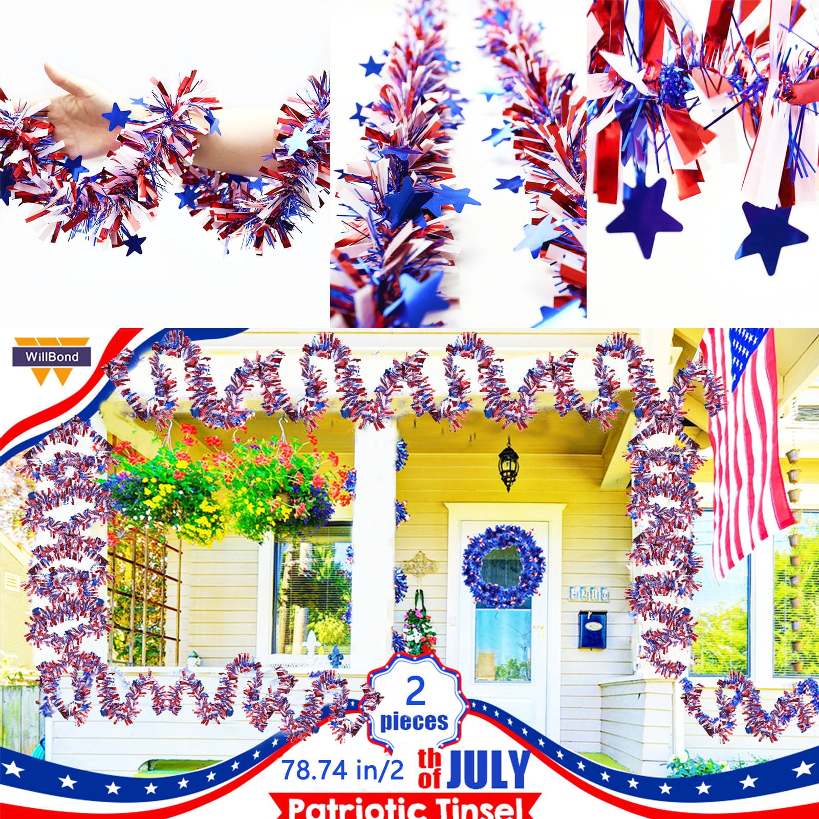 Fourth of July Patriotic Garland Decorations | Red White Blue Striped ...