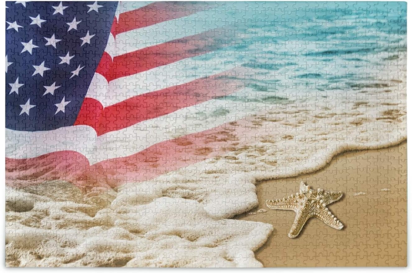 Fourth of July Patriotic Jigsaw Puzzle Summer Starfish Beach Puzzle for ...