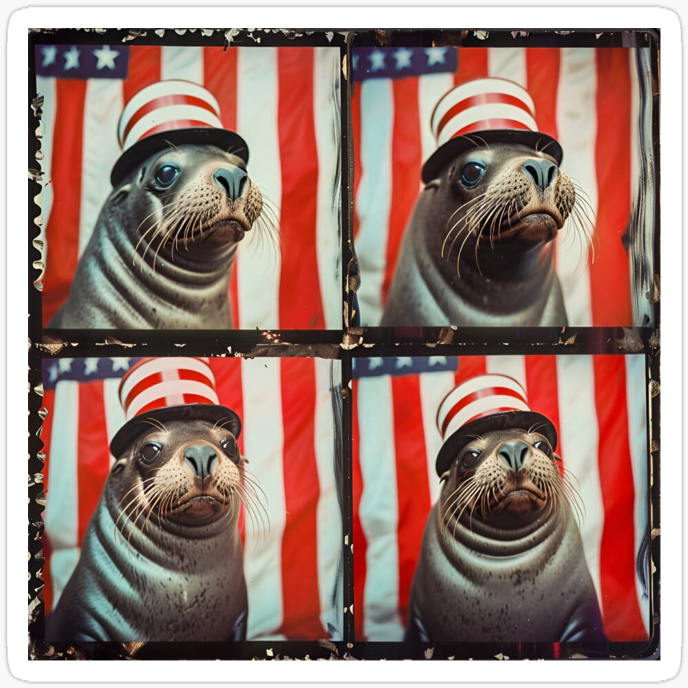 Fourth Of July Seal With Flag Hat Sea Lion Usa Patriotic Stickerphone ...