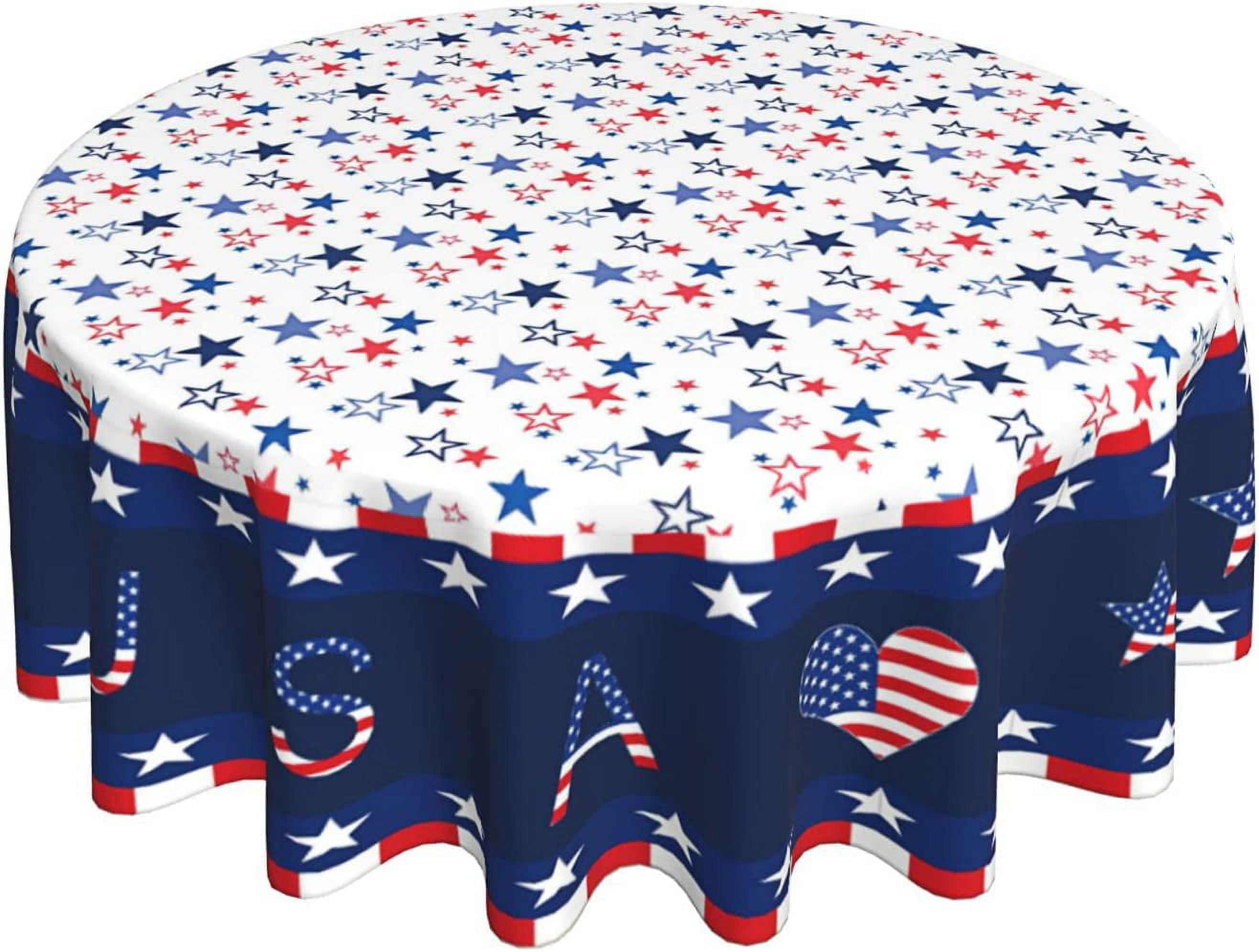 Fourth of July Tablecloth Round 60 Inch Patriotic Red White Blue ...
