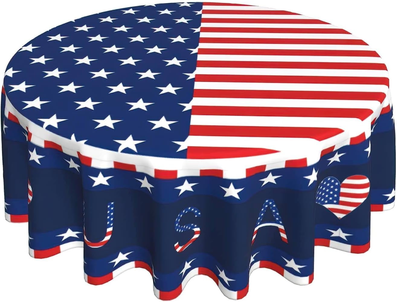 Fourth of July Tablecloth Round 60 Inch Patriotic Red White Blue Stars ...