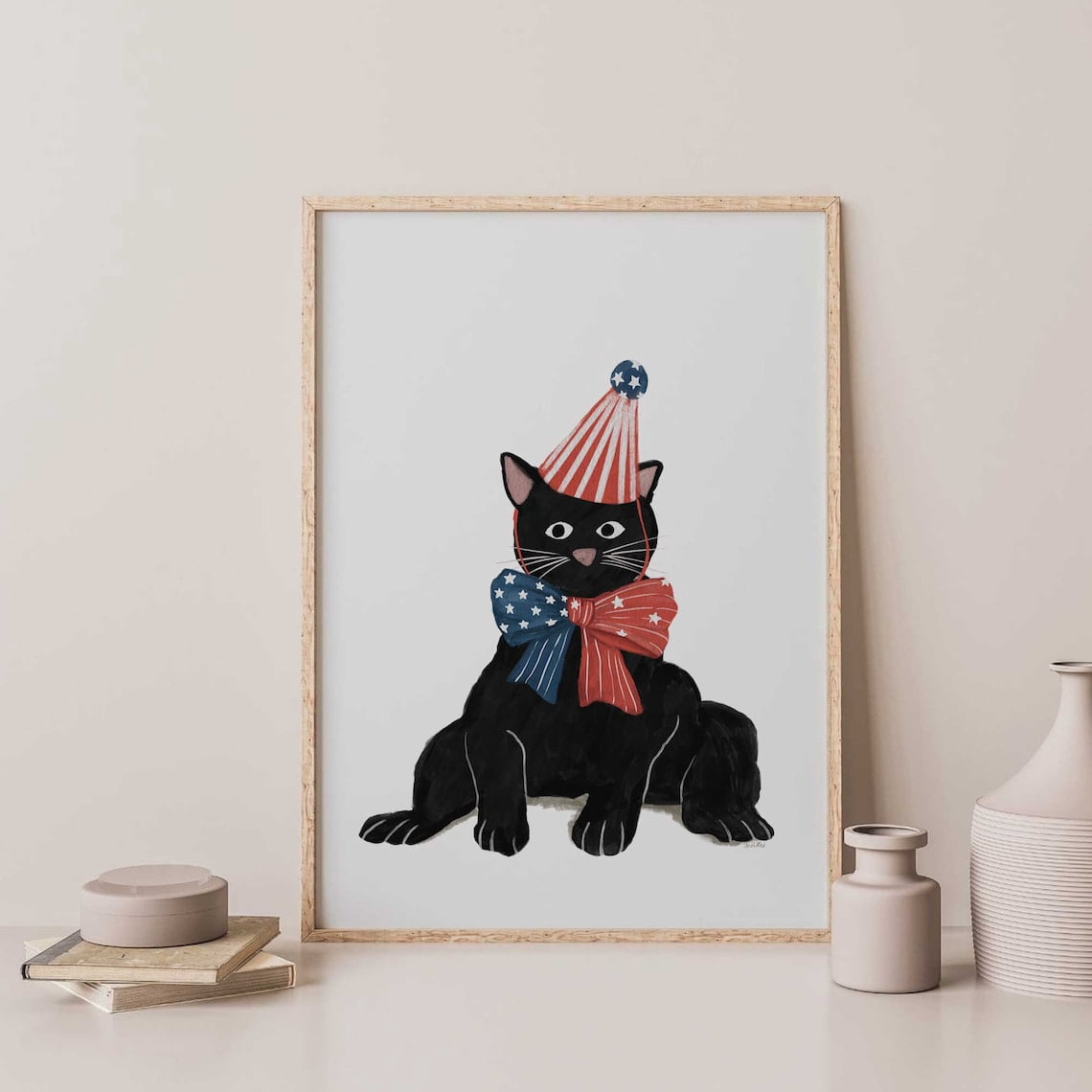 Fourth Of July Cat Poster 4Th Decorblack Art Red White Blue ...