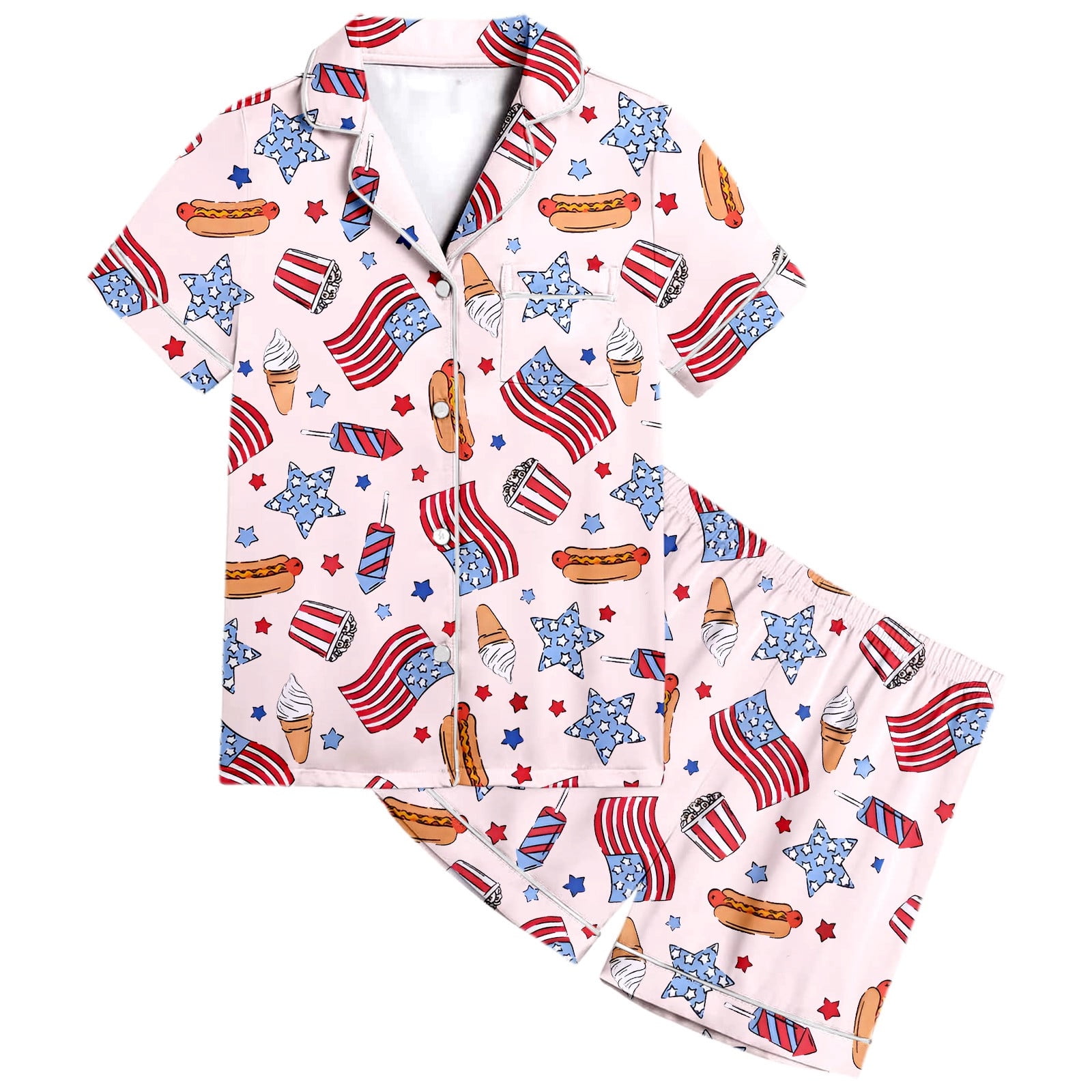 Fourth Of July Girls Pajamas Size 4-5 Years Short Sleeve Pajamas Cute ...