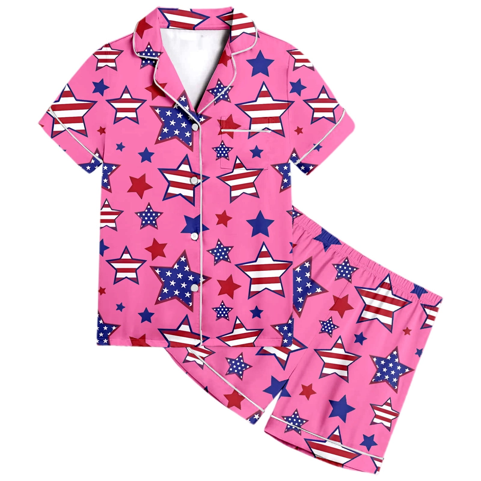 Fourth Of July Girls Pajamas Size 8-9 Years Short Sleeve Pajamas Cute ...