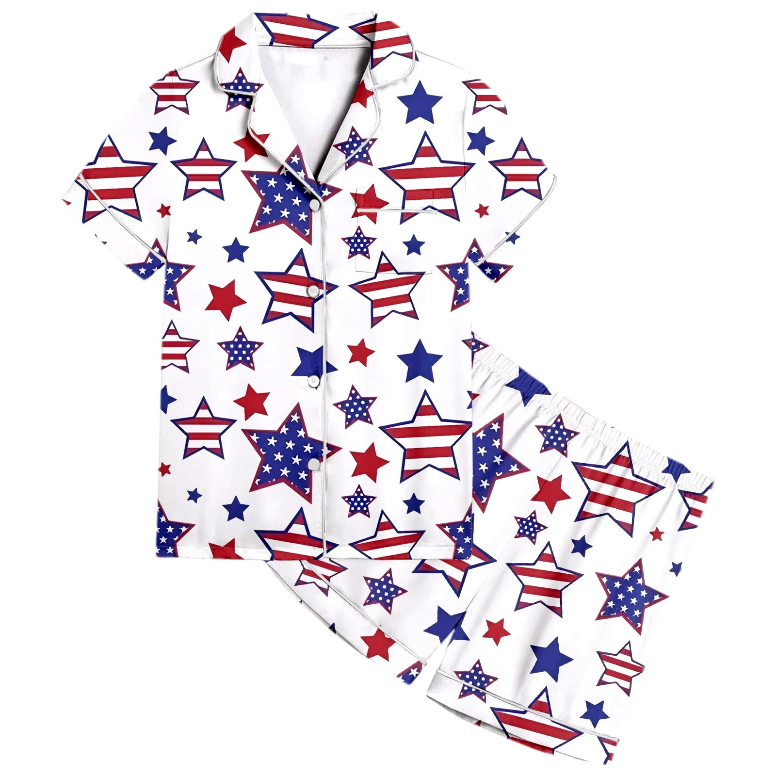 Fourth Of July Girls Pajamas Size 8-9 Years Short Sleeve Pajamas Cute ...