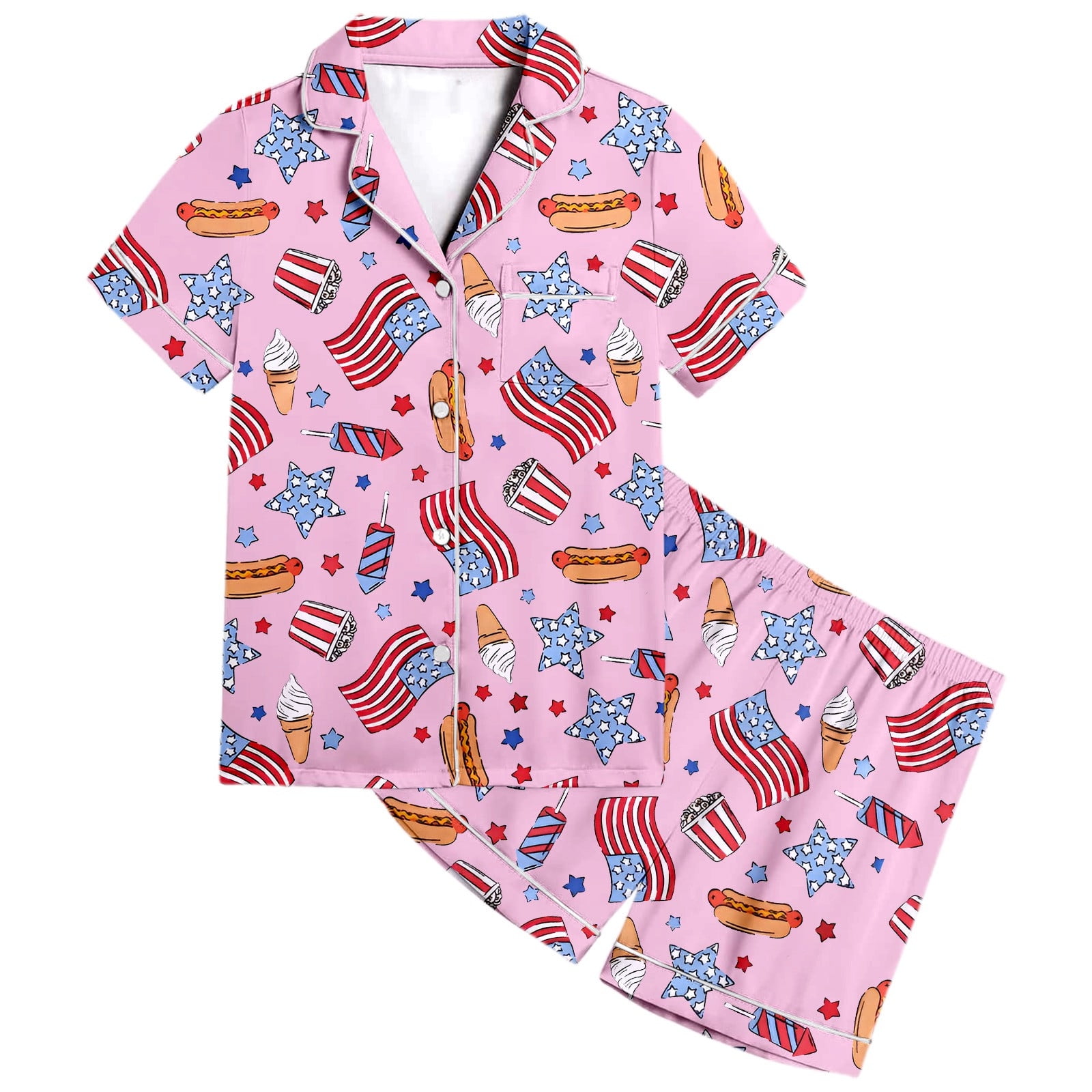 Fourth Of July Girls Pajamas Size 8-9 Years Short Sleeve Pajamas Cute ...