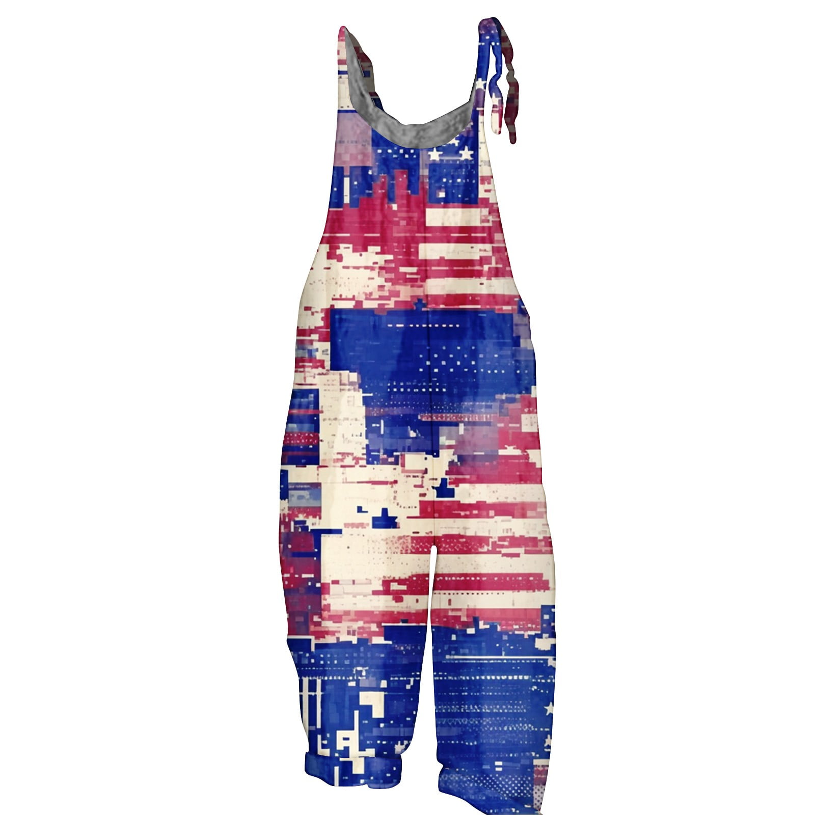 Fourth Of July Shirts for Women American Flag Jumpsuit Square-Neck Spaghetti Strap Summer Pants ...