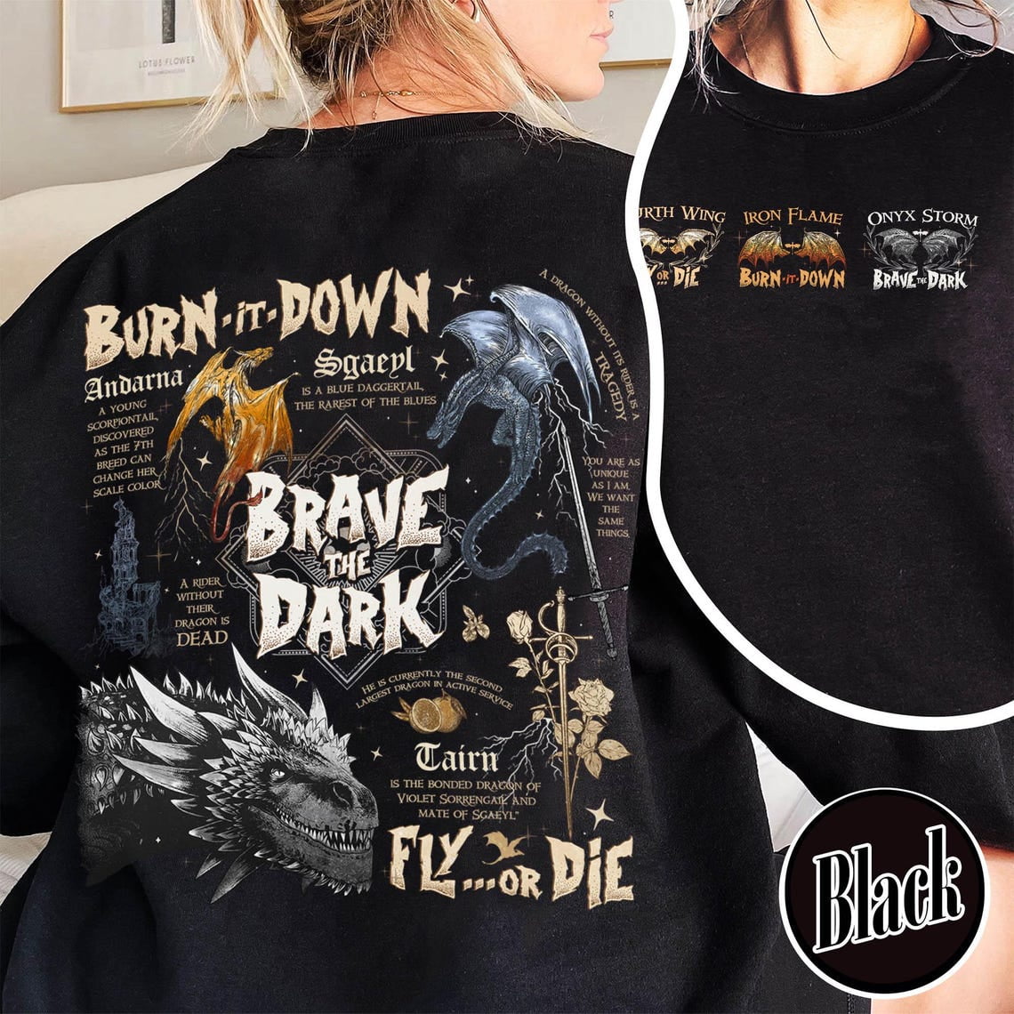 Fourth Wing Double Sided Sweatshirt,Onyx Storm, Basgiath War Collegee ...