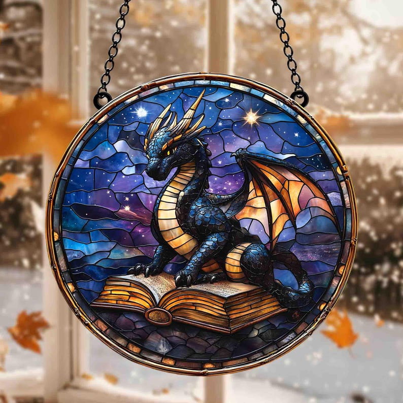 Fourth Wing Dragon Glass Suncatcher, Fourth Wing Window Hanging For ...