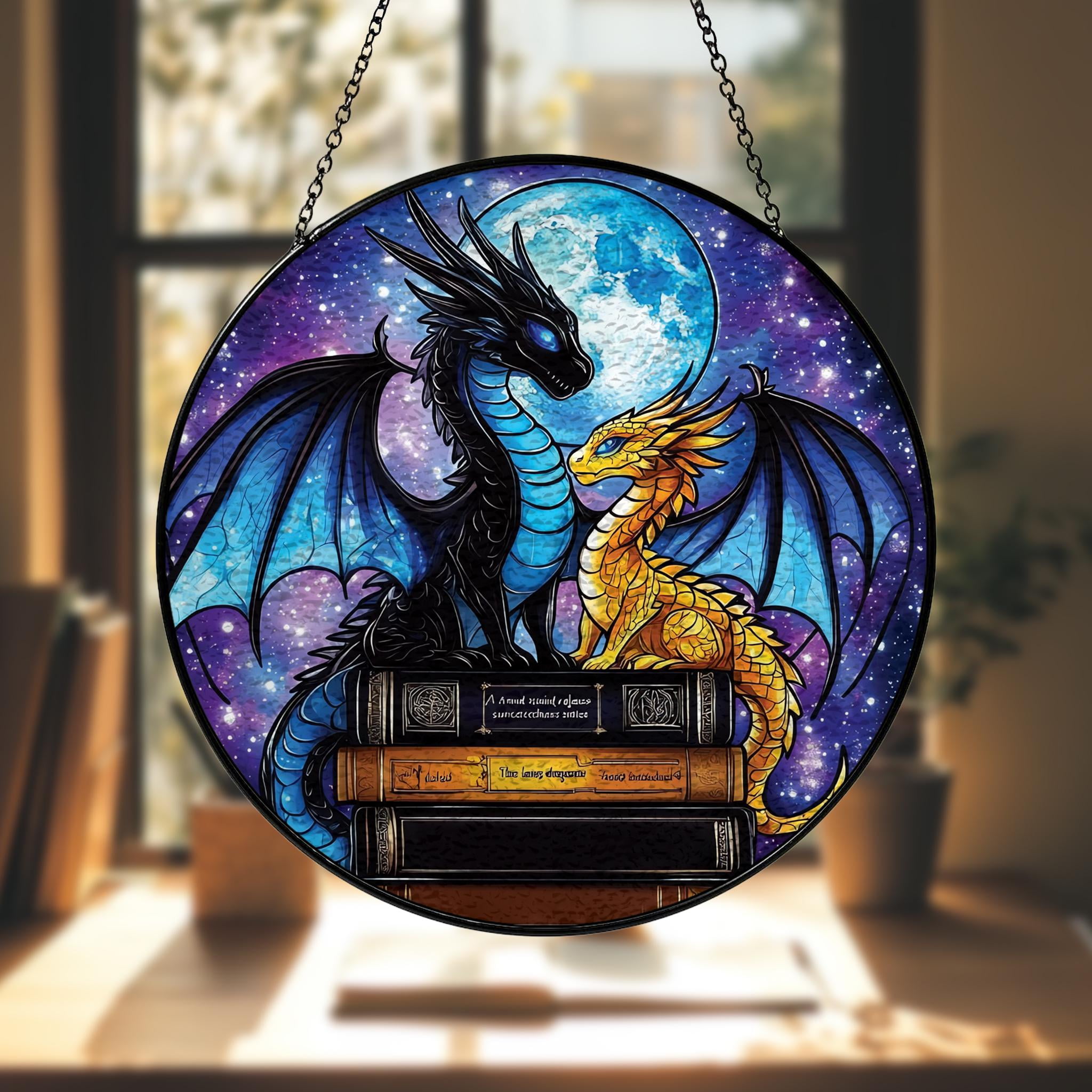 Fourth Wing Dragon Stained Glass Suncatcher Onyx Storm Fantasy Window ...