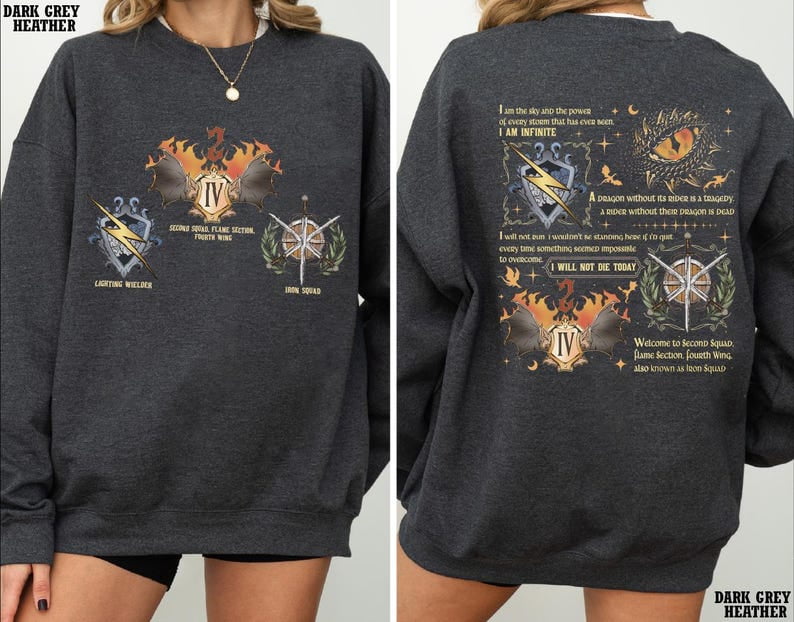 Fourth Wing Iron Squad Two Sided Sweatshirt, Onyx Storm Brave The Dark ...
