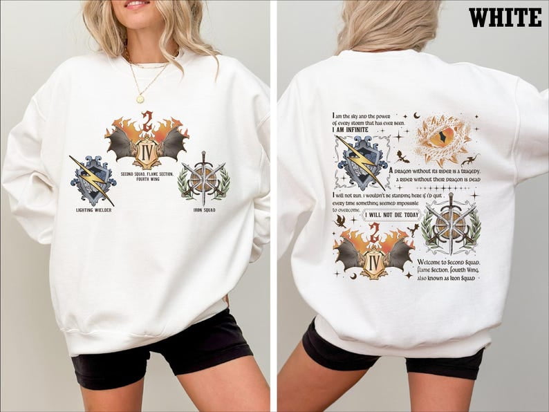 Fourth Wing Iron Squad Two Sided Sweatshirt, Onyx Storm Brave The Dark ...