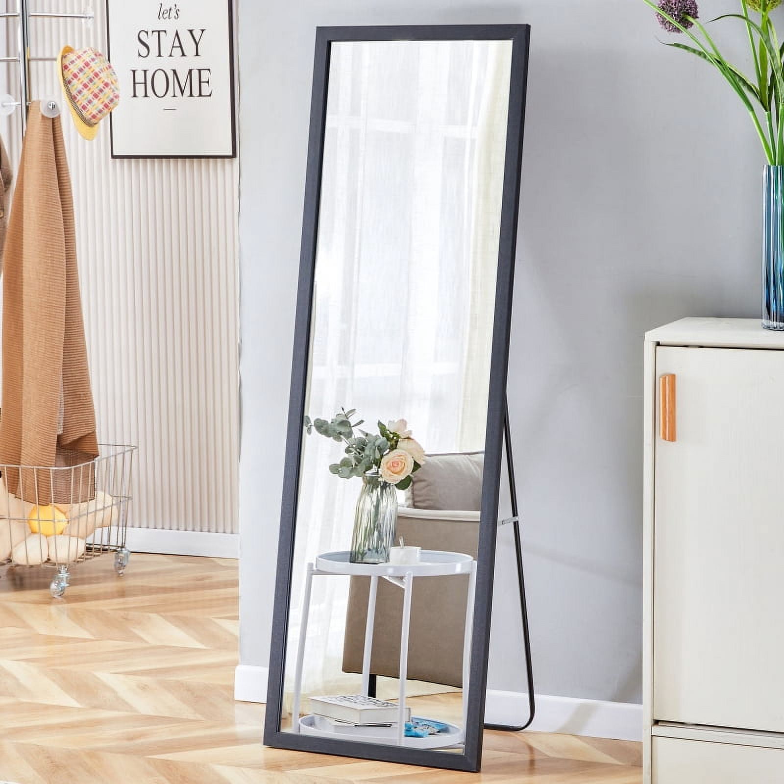 Fourth generation black solid wood frame full-length mirror, dressing ...