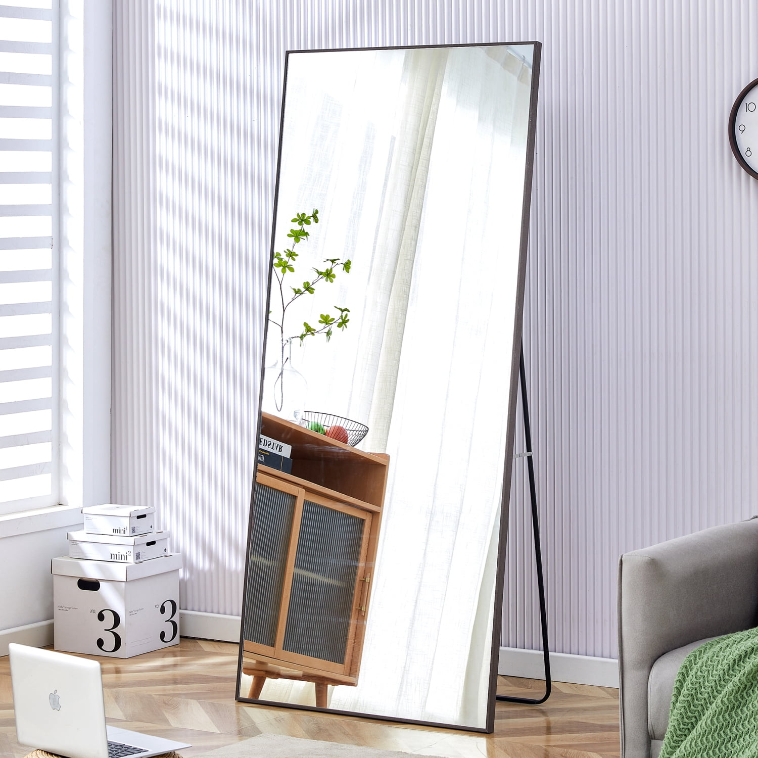 Fourth generation solid wood frame long mirror dressing mirror bedroom ...