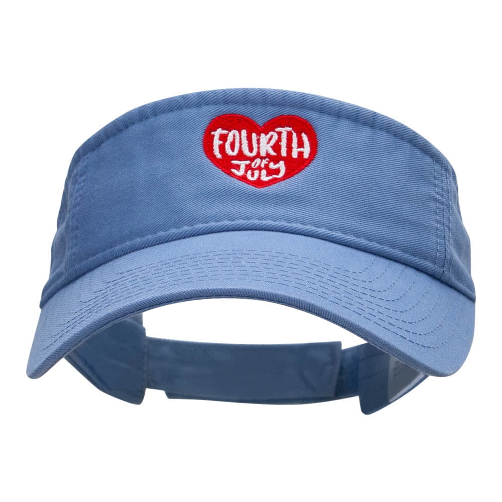 Fourth of July Heart Embroidered Cotton Twill Visor - Light Blue OSFM ...