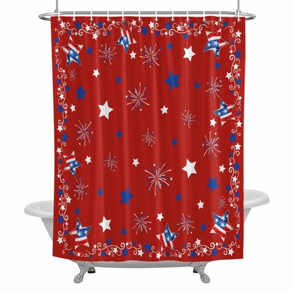 Fourth of July Shower Curtain, Independence Day Patriotic Vibrant Red ...