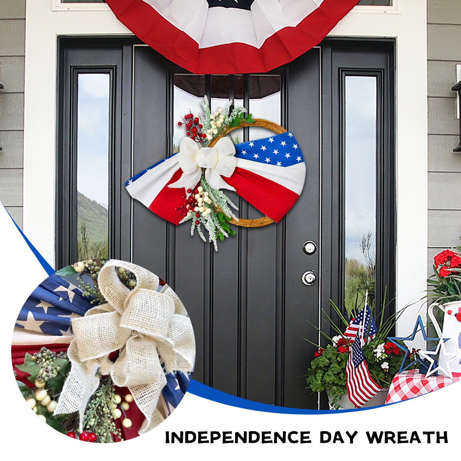 Fourth of July Wreath 22.8 inch, Patriotic Wreath for Front Door, Red ...