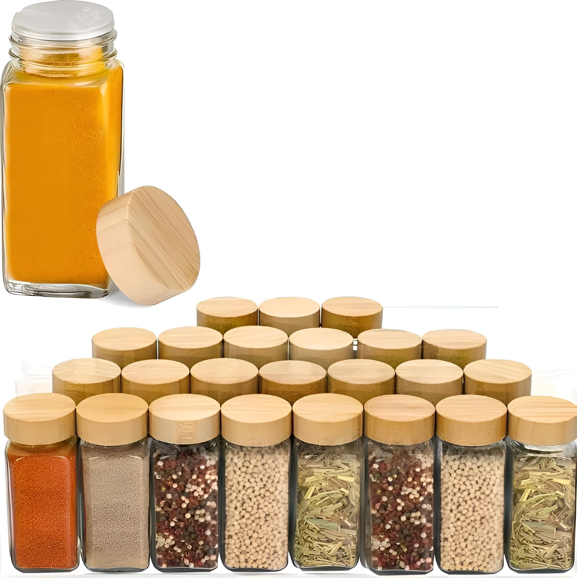 Fourthline 100 Ml Glass Spice Jars With Bamboo Lids, Seasoning ...