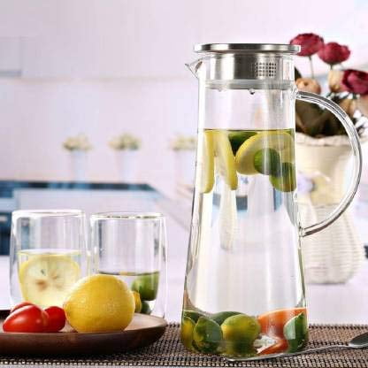 Fourthline 1300 ml Glass Iced Tea Pitcher with Stainless Steel Strainer ...