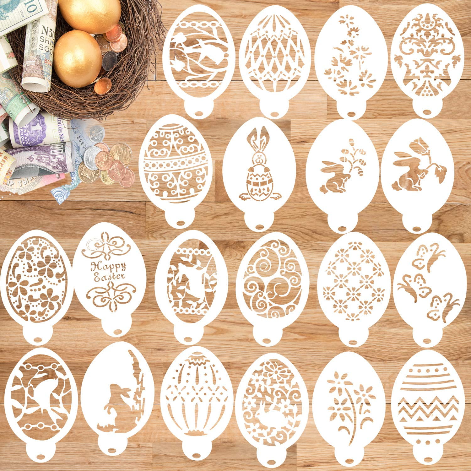 Fourthline 20Pack Easter Stencils Egg Drawing Templates Plastic for ...