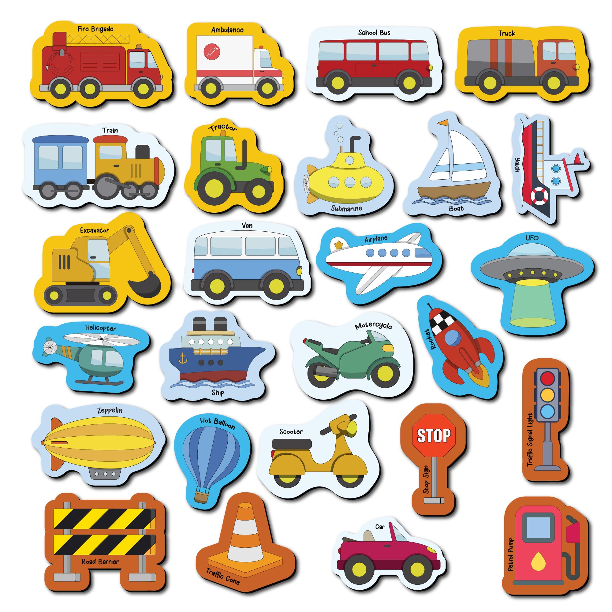 Fourthline 26 Pieces Transport Full Magnetic Fridge Magnets for Kids ...
