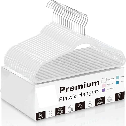 Fourthline 40 Pack Slim Plastic Hangers for Clothes - Heavy Duty Non ...