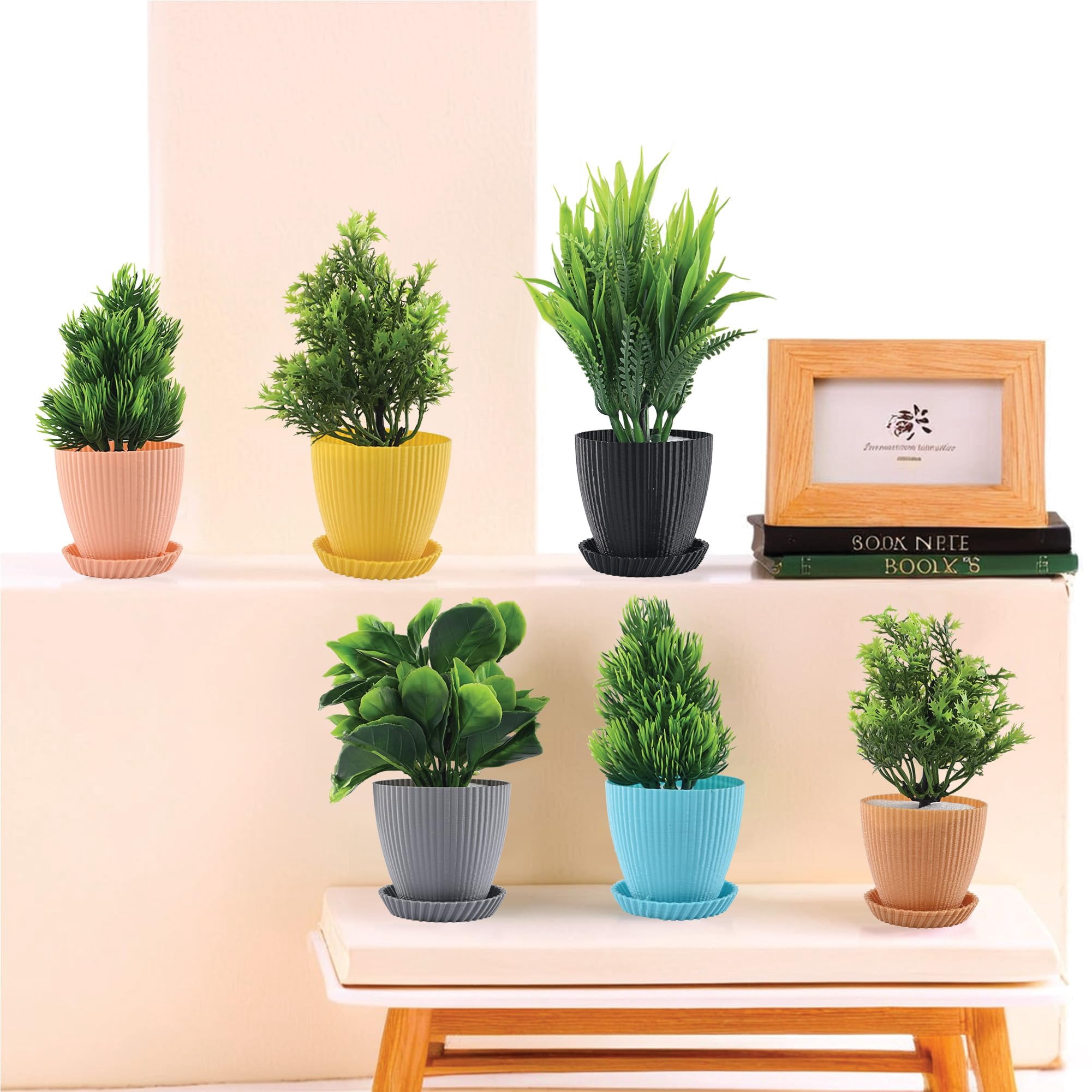 Fourthline 6 Pcs Set Plastic Mini Artificial Plants with Pot | Table ...