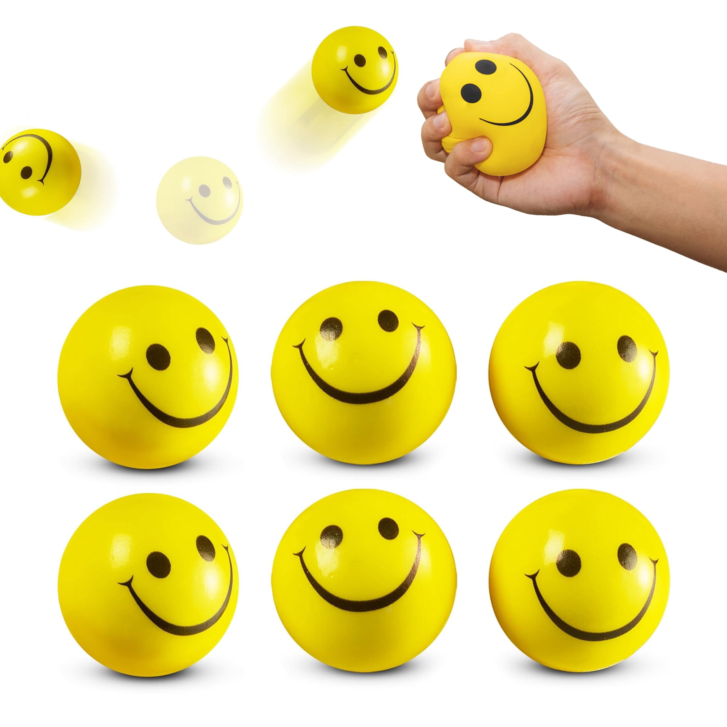 Fourthline 6 Pcs Smiley Squeeze Balls for Kids and Adults, 2 Inch Mini ...